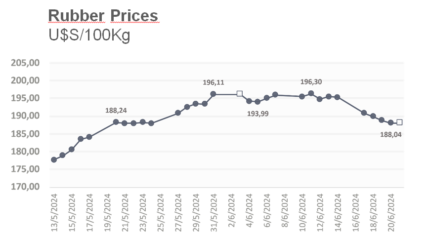 Prices of latex and natural rubber have dropped in international markets.